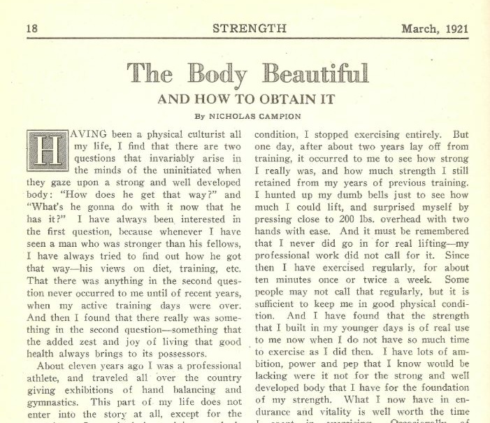 The Body Beautiful – Strength Magazine – March, 1921 | Rogue Fitness Canada