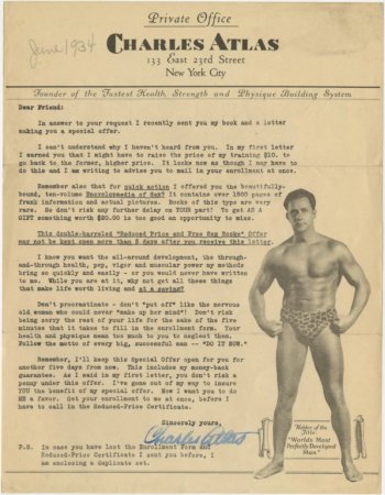 Charles Atlas advertising pitch on Atlas letterhead | Rogue Fitness Canada
