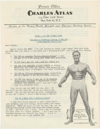 Charles Atlas advertising pitch on Atlas letterhead | Rogue Fitness Canada